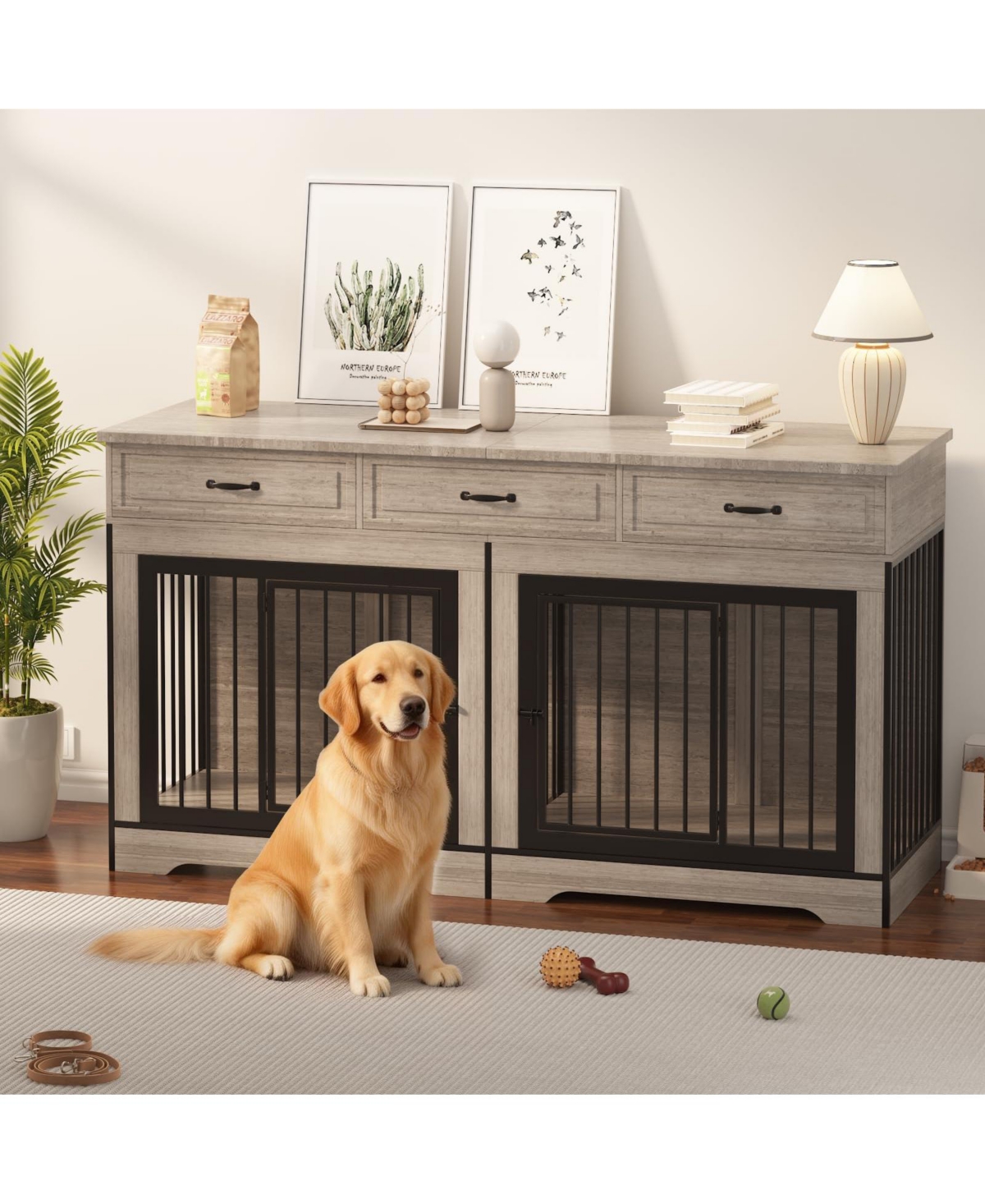 Click here for homfan Spacious Dual Dog Crate Furniture for 2 Med... prices
