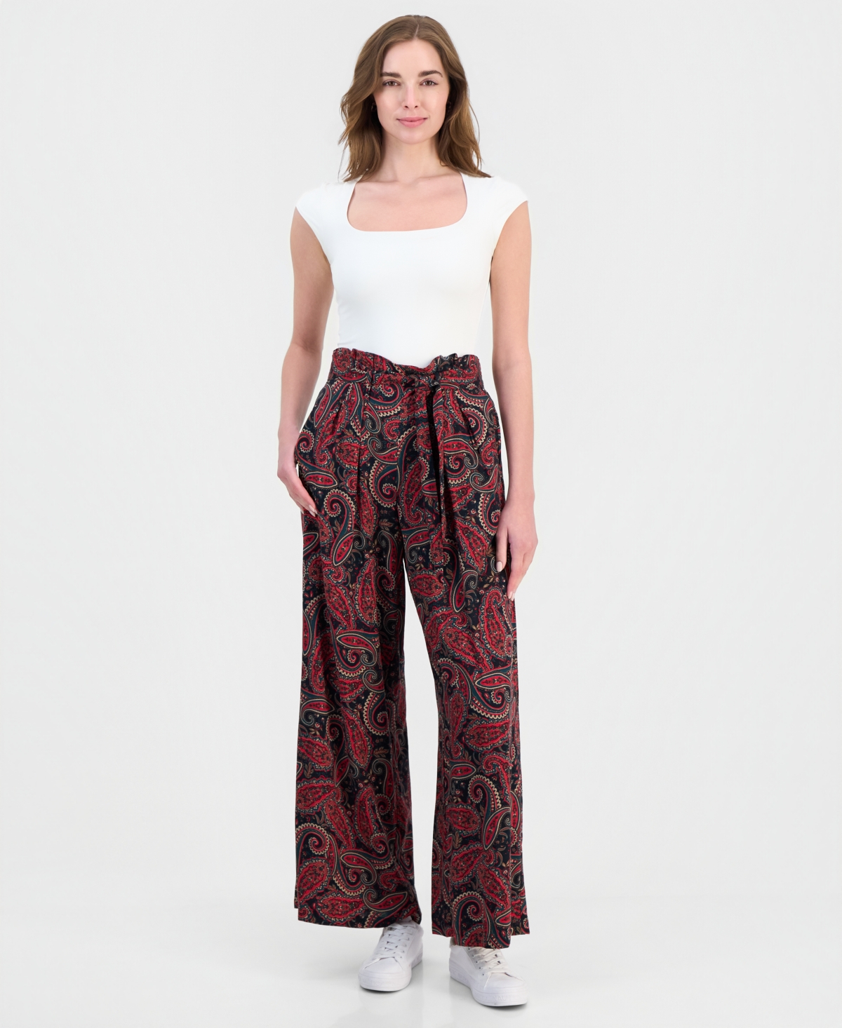 Click here for Nautica Womens Paperbag-Waist Paisley Pants - Navy prices