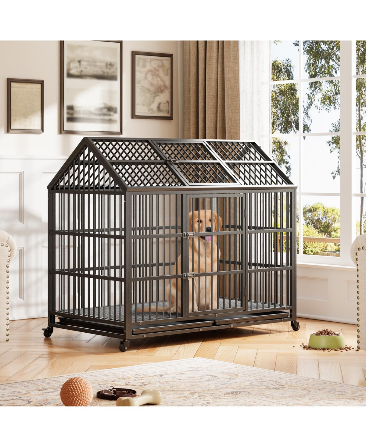 Click here for homfan Dog Crate  Heavy Duty Metal Dog Cage with F... prices