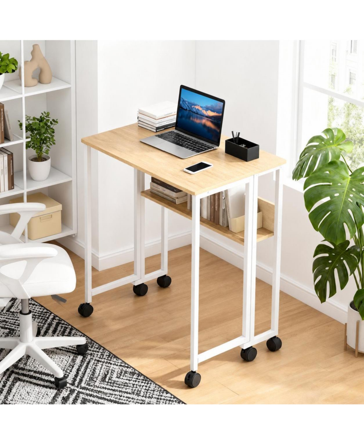 Click here for homfan 31.5 Folding Rolling Desk with Storage Shel... prices
