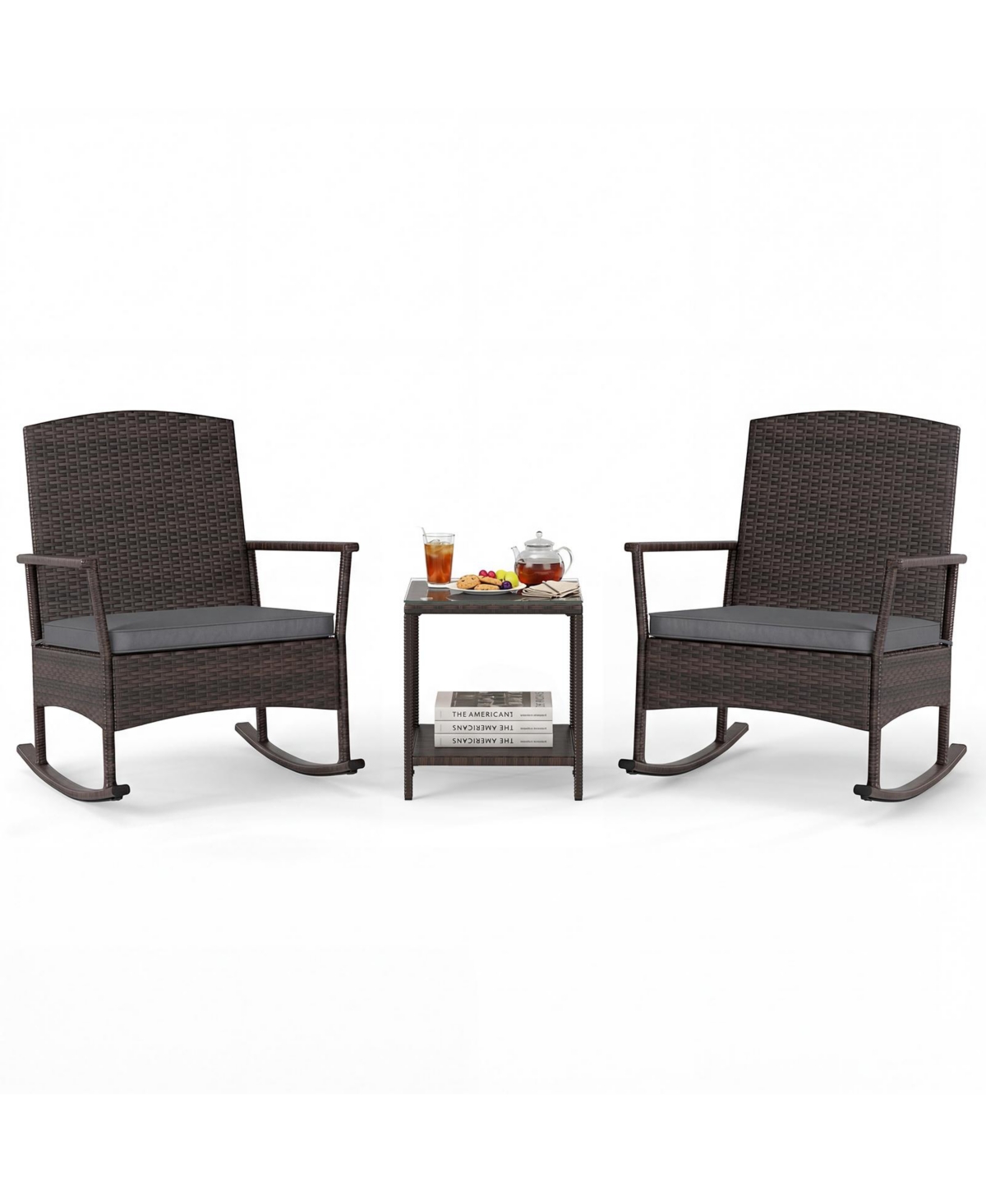 Click here for Gymax 3 Piece Patio Rocking Bistro Set 2 Rattan Ar... prices