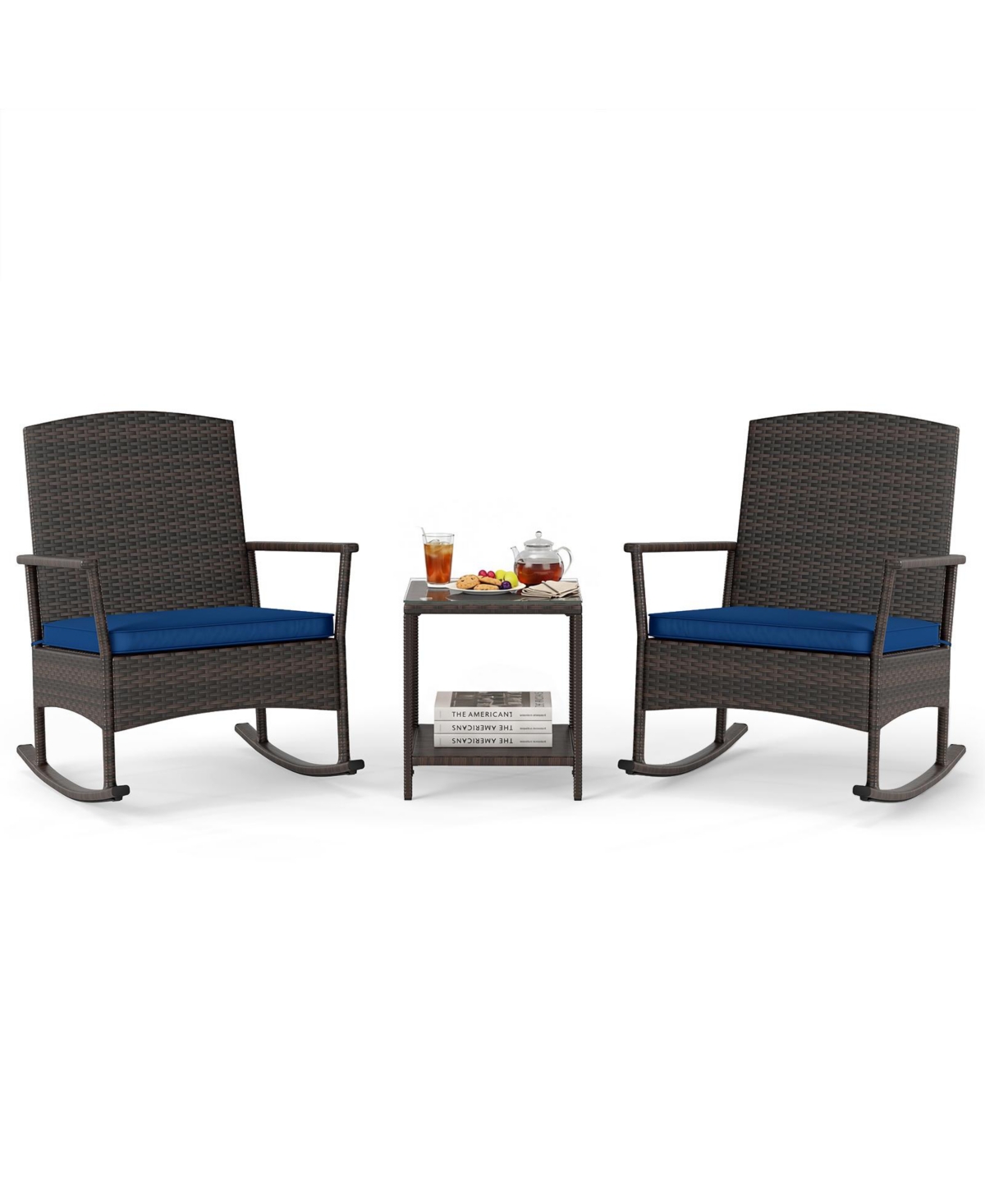 Click here for Gymax 3 Piece Patio Rocking Bistro Set 2 Rattan Ar... prices