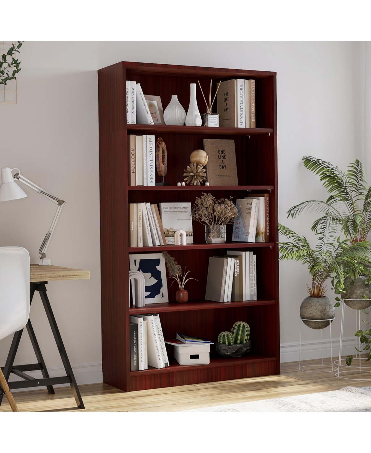 Click here for Flynama 60 Inch Tall 5-Shelf Adjustable Cherry Woo... prices
