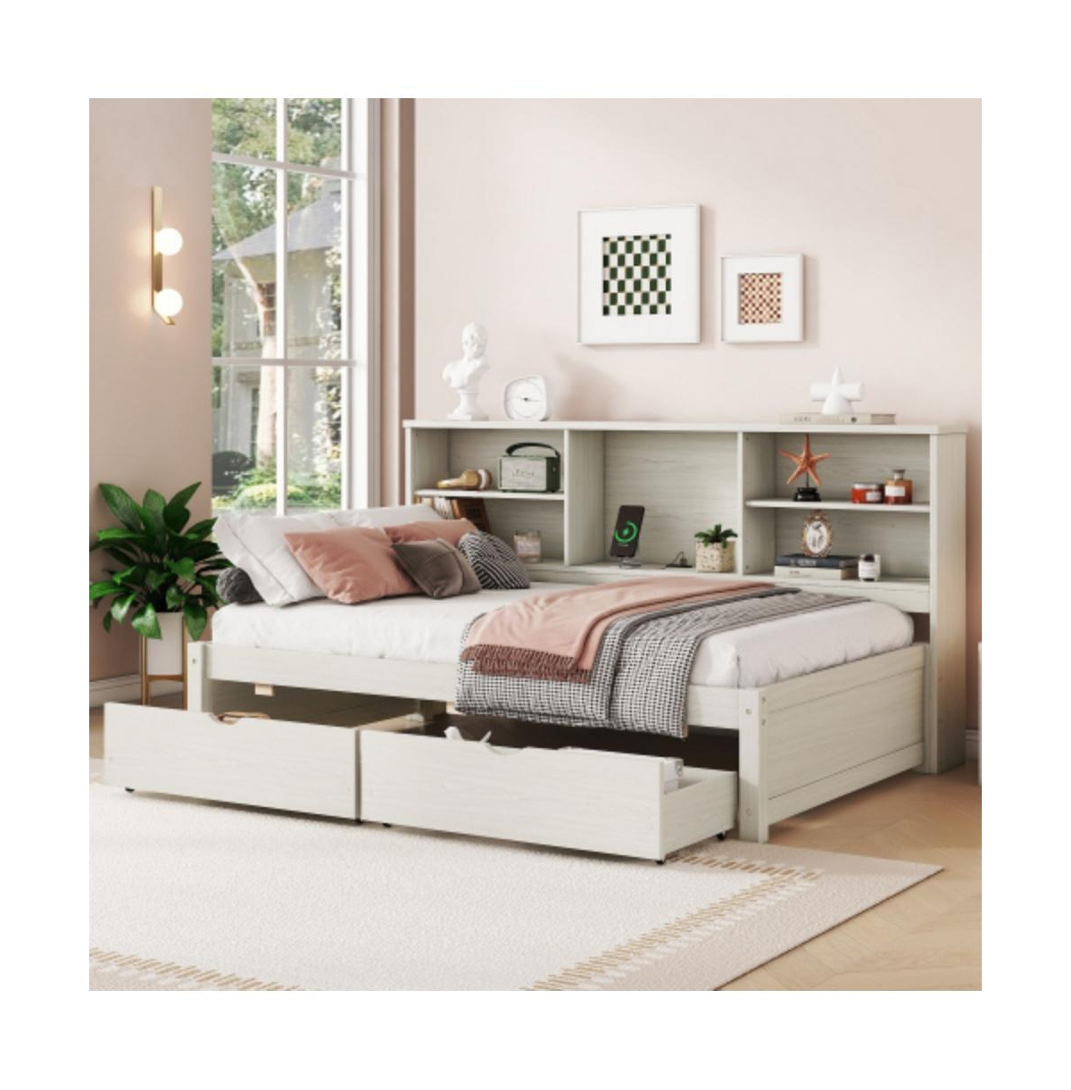 Click here for Lucky One Twin Size Bed Frame with Side Bookshelve... prices