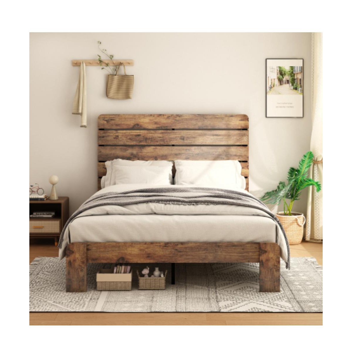 Click here for Lucky One Full Size Wood Platform Bed Frame with M... prices