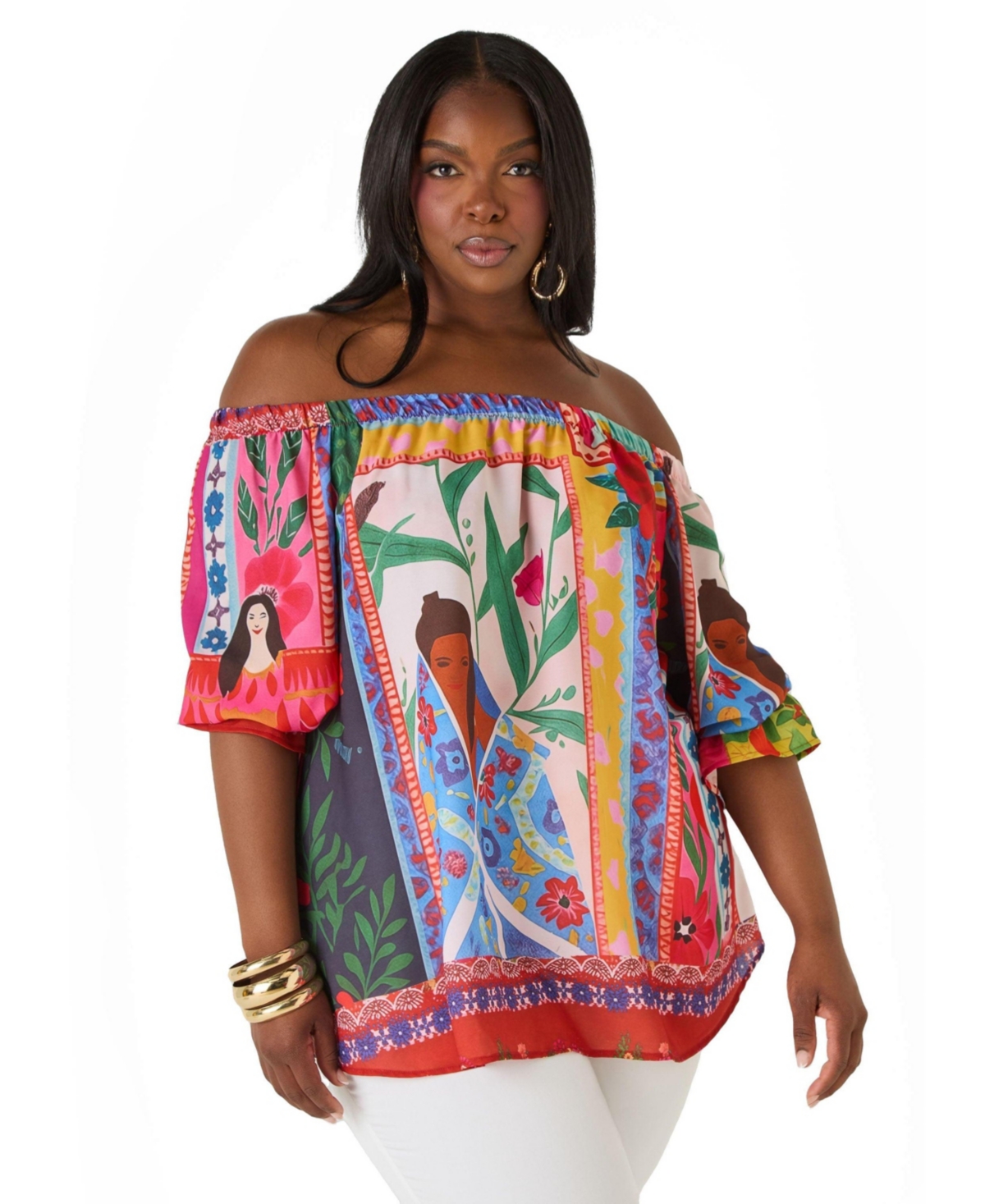 Click here for Ashley Stewart Womens Off the Shoulder Printed Blo... prices