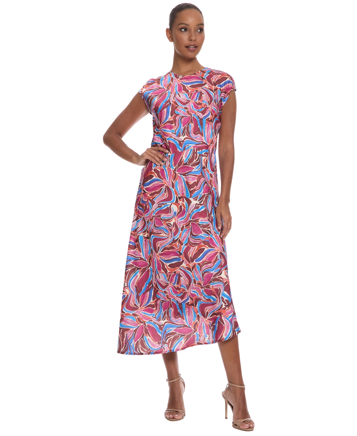 Click here for Maggy London Womens Print Asymmetrical Midi Dress... prices