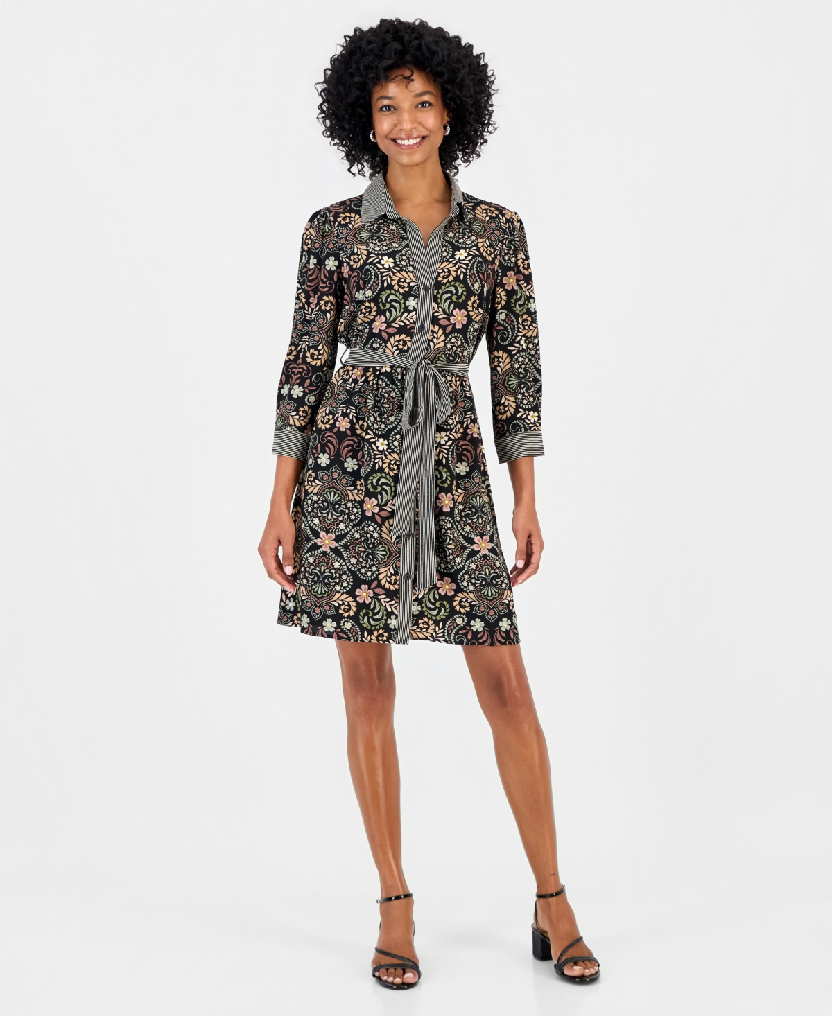 Click here for Robbie Bee Womens Twin Print Belted Shirtdress - B... prices