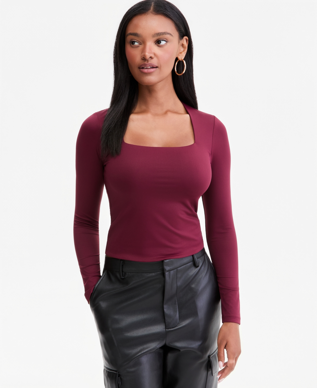 Click here for Bar Iii Womens Square-Neck Long-Sleeve Top  Macys... prices
