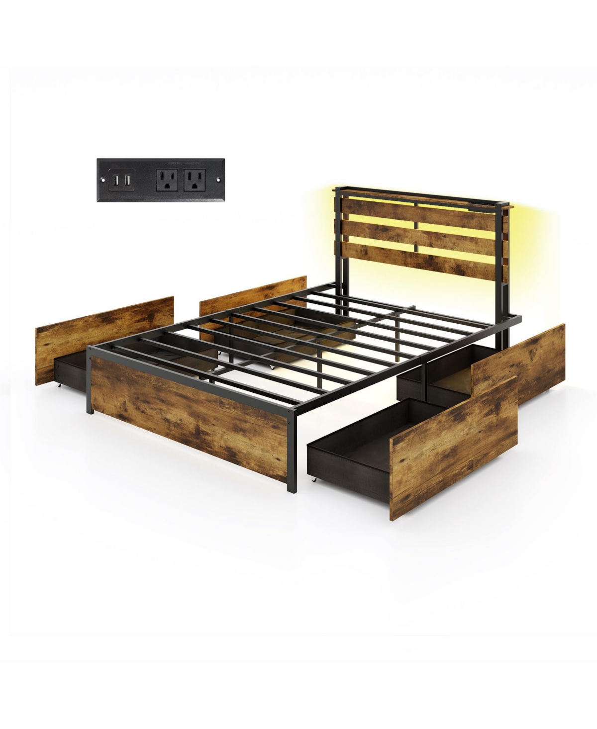 Click here for Gouun Bed Frame with Drawers Led Lights and Usb Po... prices