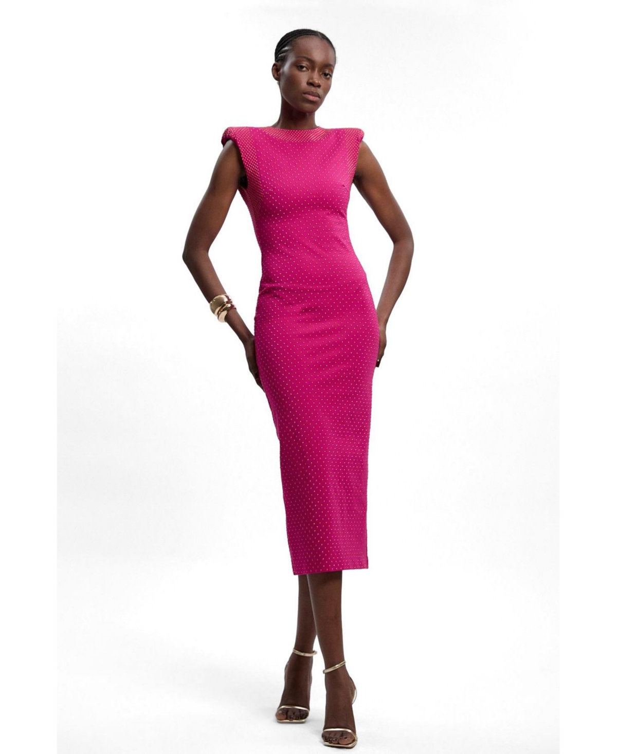Click here for Karen Millen Womens Studded Jersey Midi Dress - Pi... prices