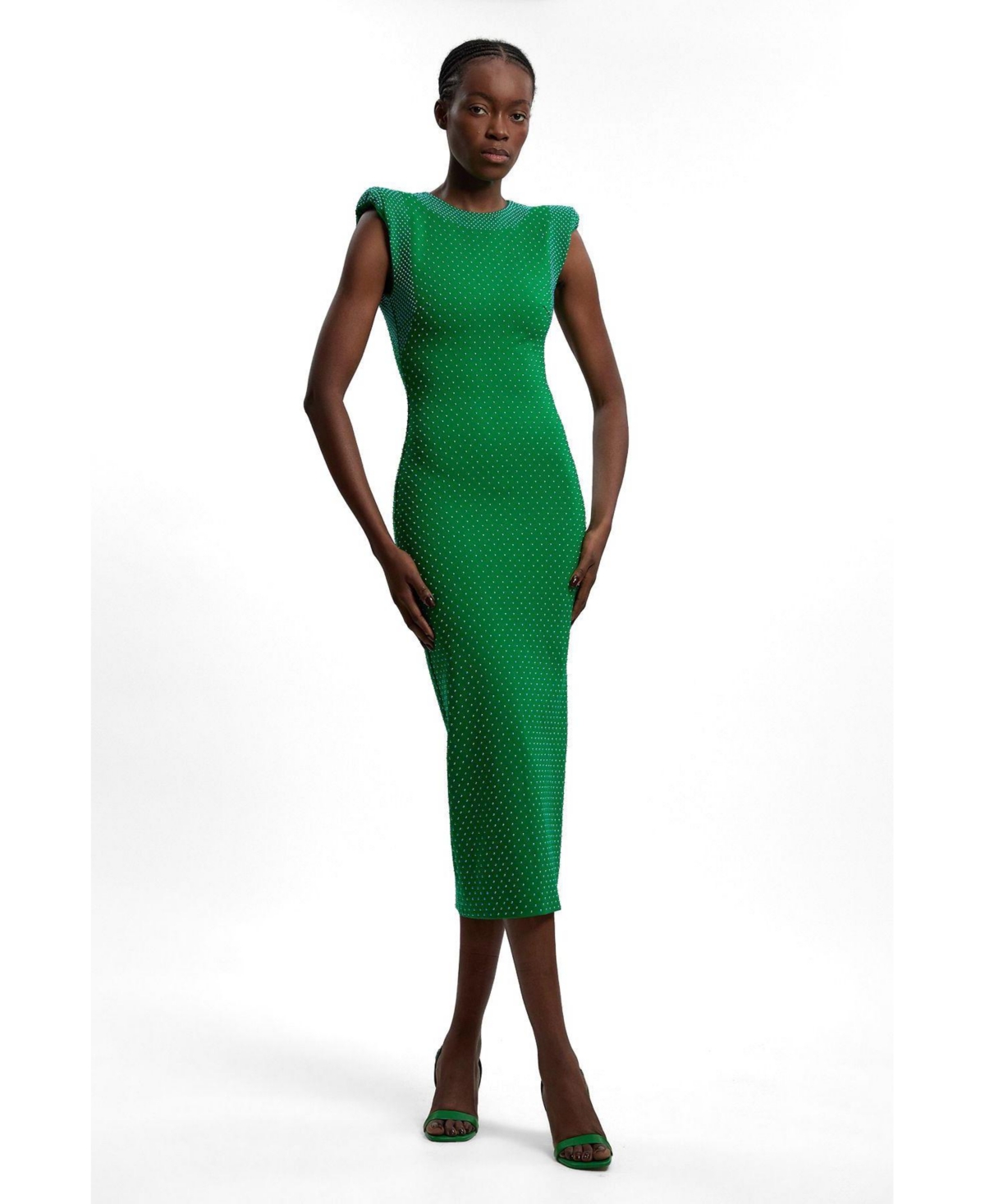 Click here for Karen Millen Womens Studded Jersey Midi Dress - Gr... prices