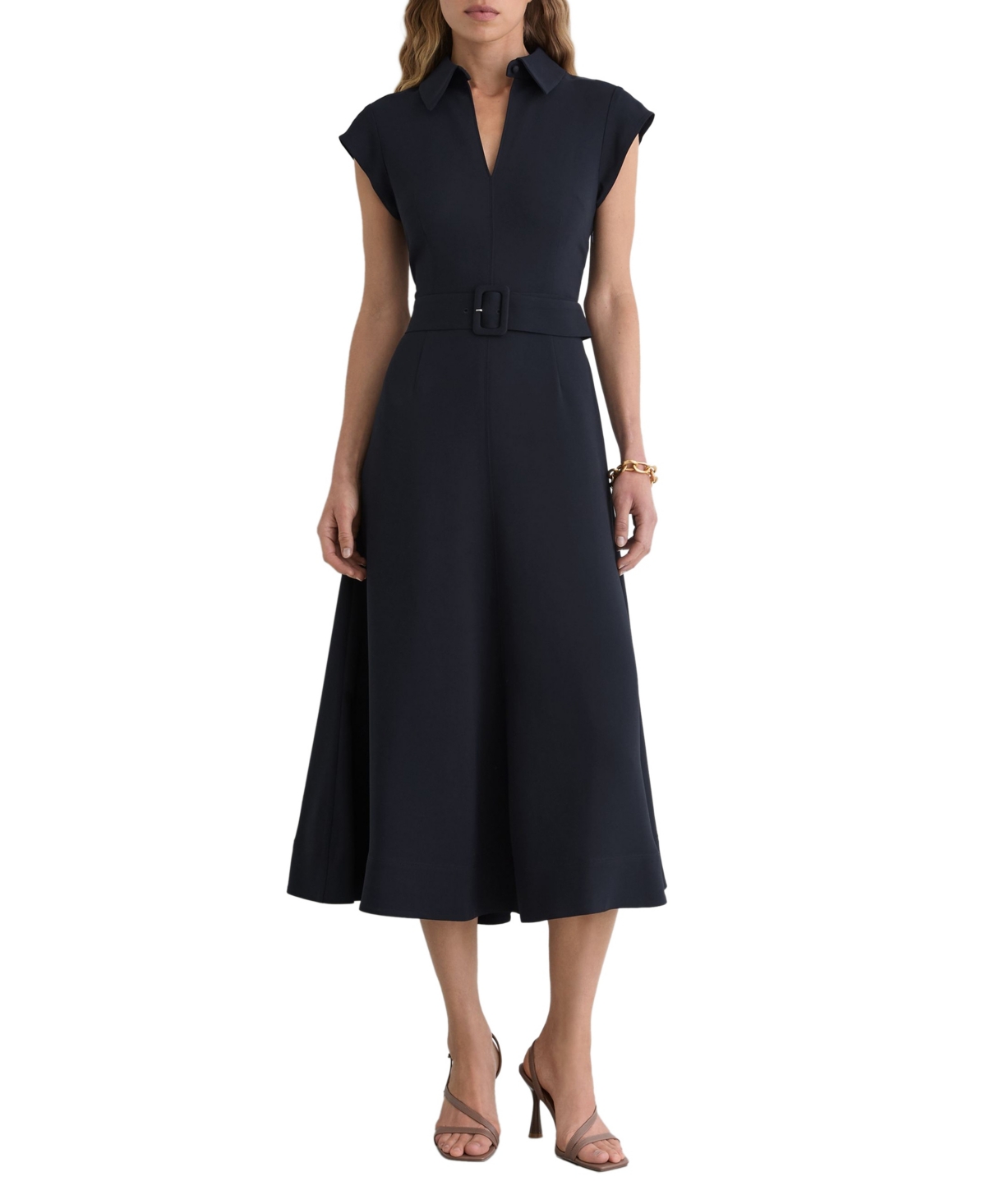 Click here for Reiss Womens Sloane Belted Midi Dress - Navy prices