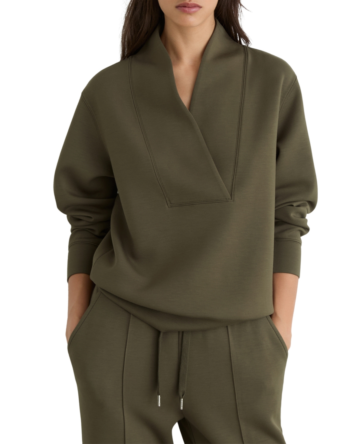 Click here for Reiss Womens Annabel Shawl Neck Sweatshirt - Khaki... prices
