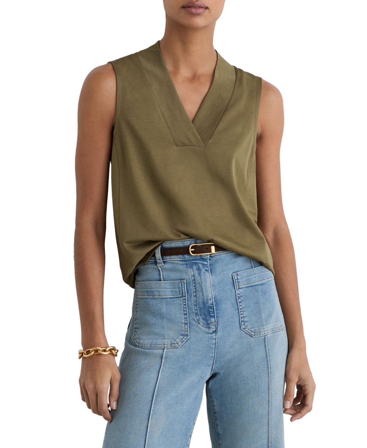 Click here for Reiss Womens Miley V Neck Vest - Khaki Green prices