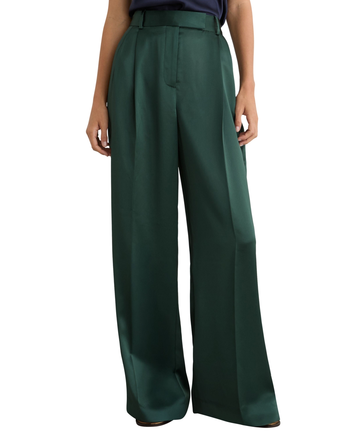 Click here for Reiss Womens Zadie Wide Leg Satin Pants - Teal Gre... prices