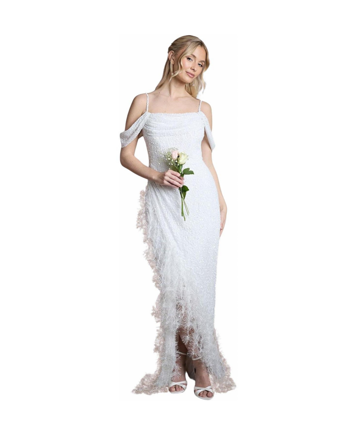 Click here for Coast Womens Bardot Neck Feather Trim Maxi Dress -... prices