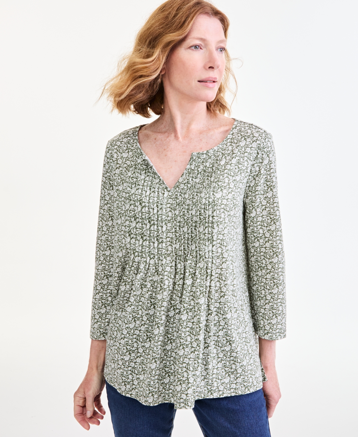 Click here for Style & Co Womens Pleated 3/4-Sleeve Knit Top  Mac... prices
