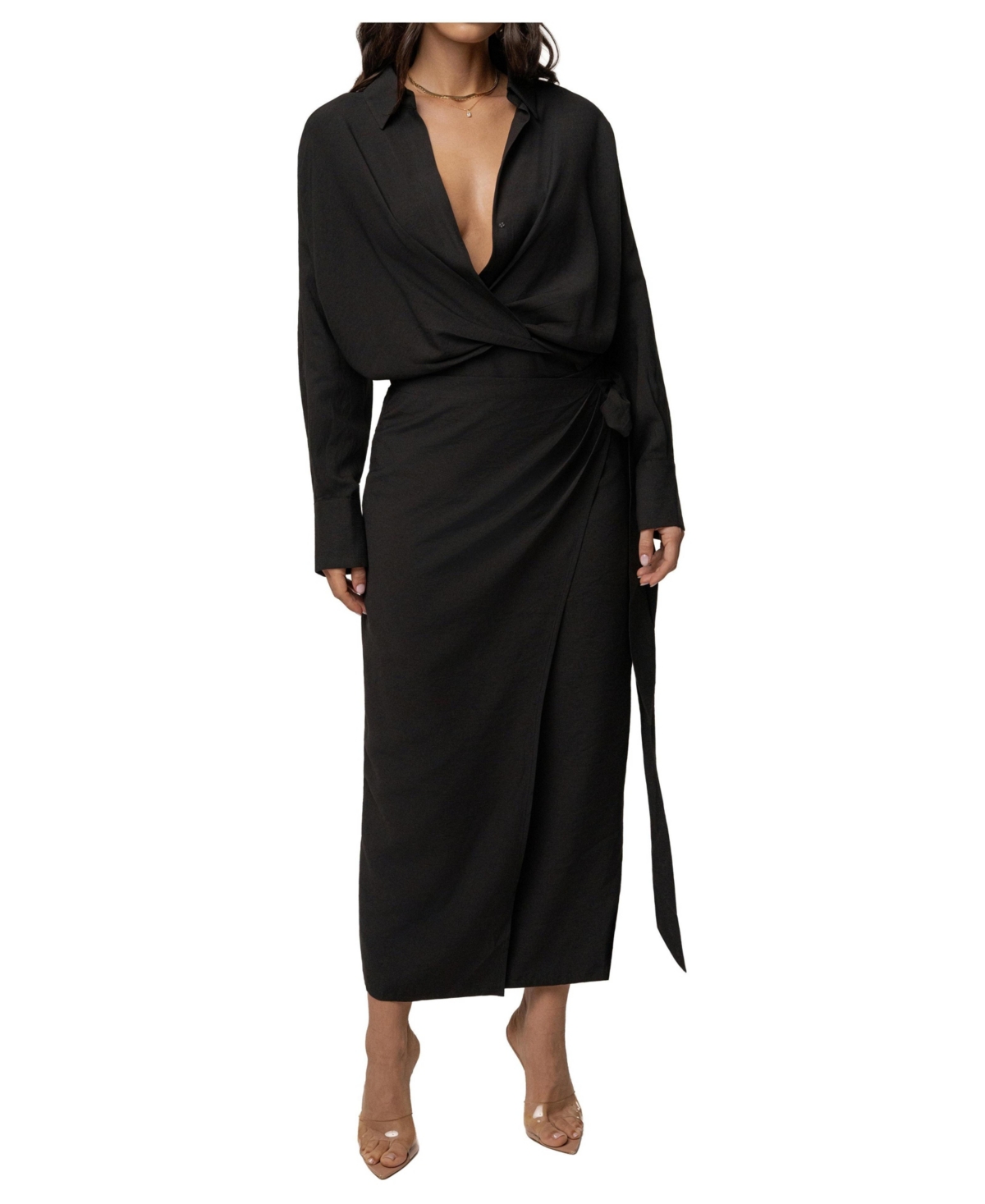 Click here for Jluxlabel Womens Skyline Wrap Midi Dress - Black prices
