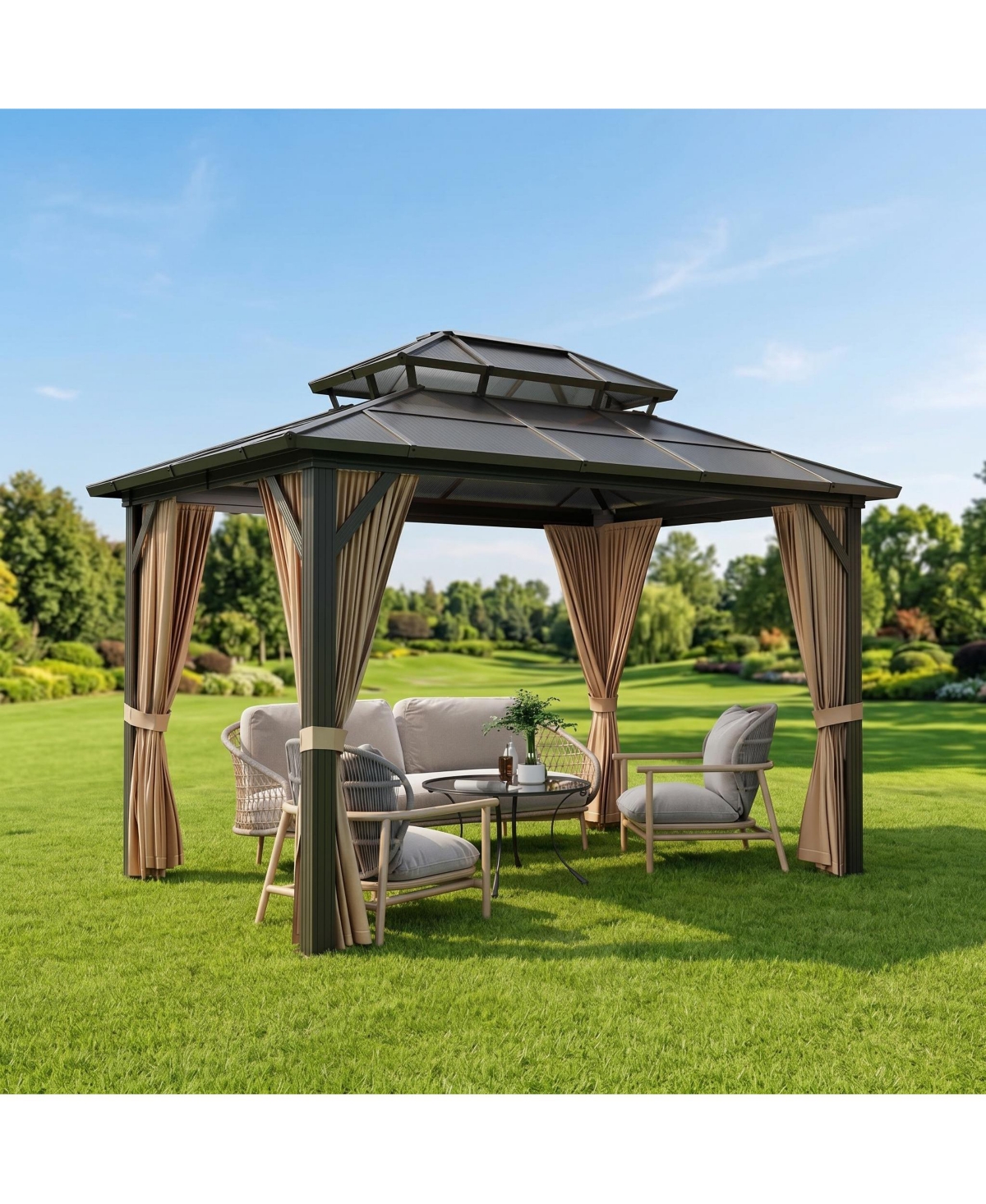 Click here for homfan Hardtop Pc Gazebo Patio with Double Roof an... prices