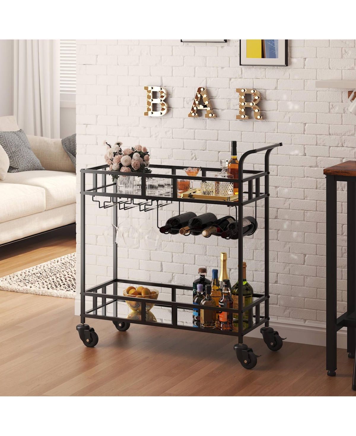 Click here for homfan 2 Tier Bar Cart  34 Inch Rolling Wine Bar C... prices