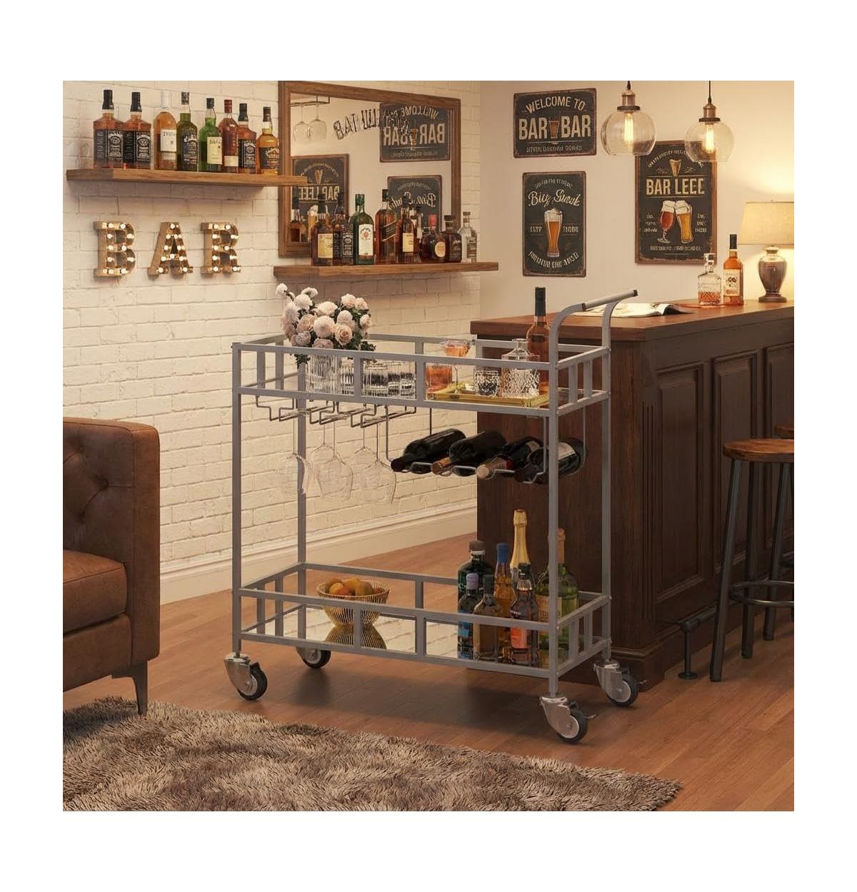 Click here for homfan 2 Tier Bar Cart  34 Inch Rolling Wine Bar C... prices