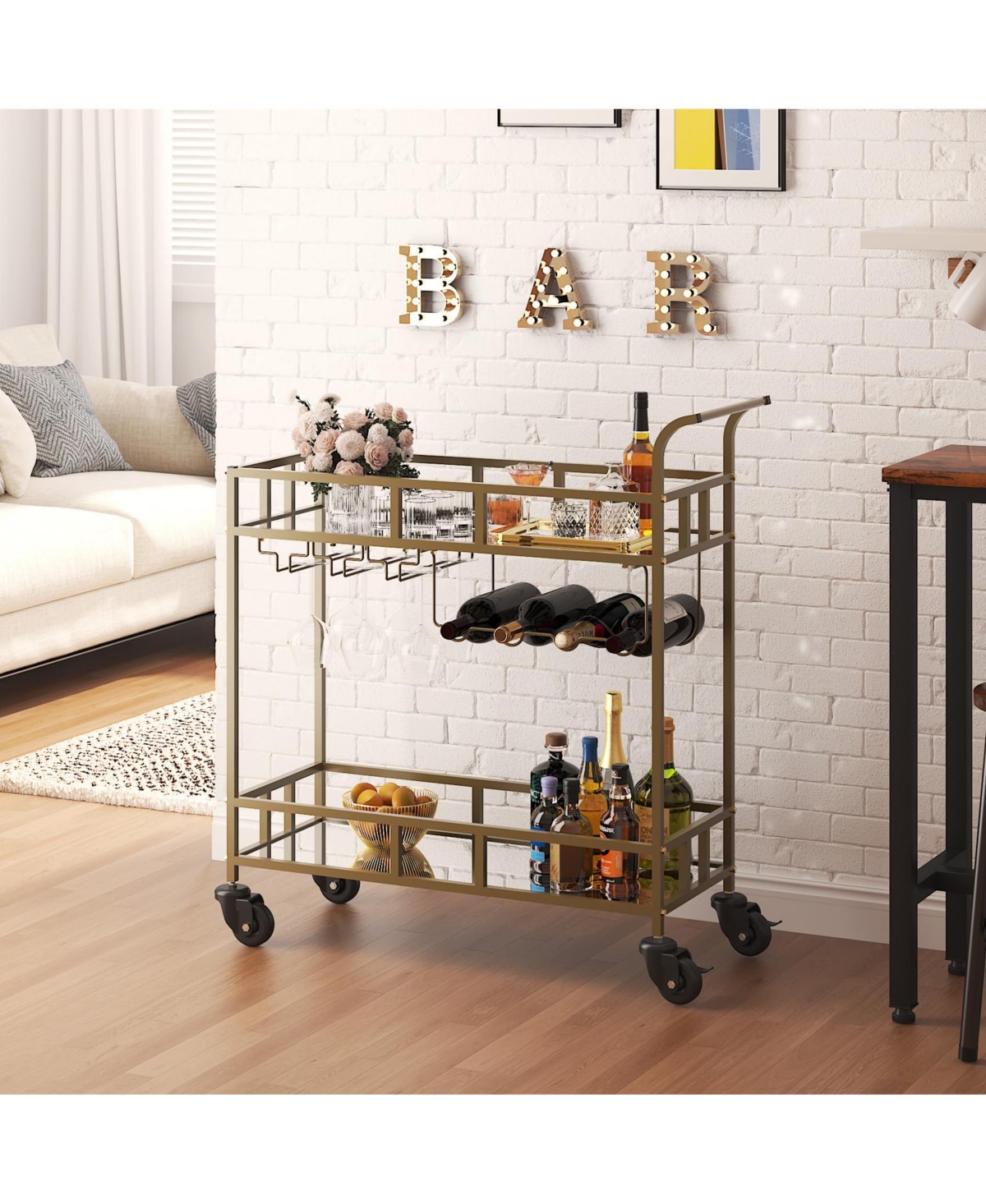 Click here for homfan 2 Tier Bar Cart  34 Inch Rolling Wine Bar C... prices