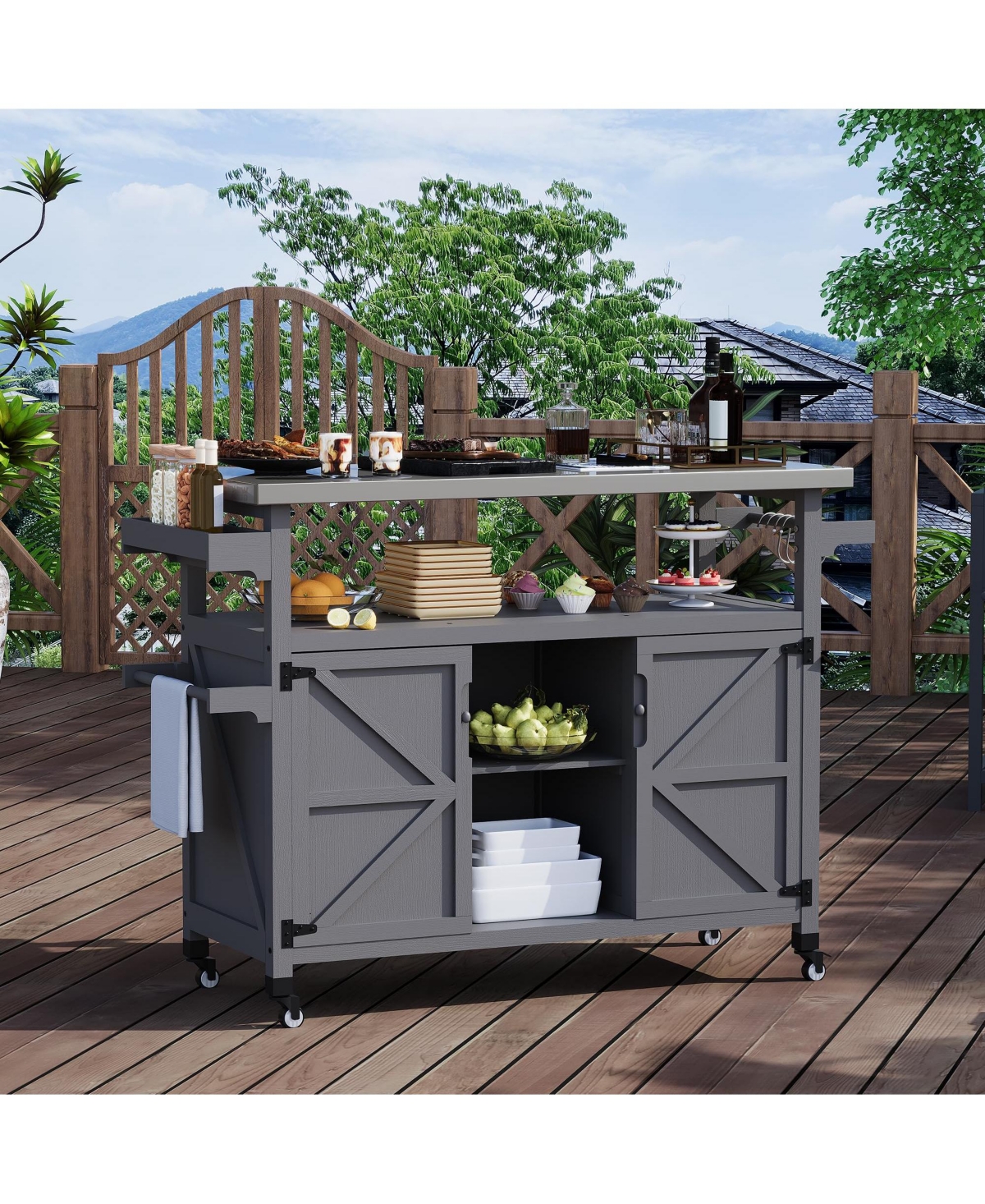 Click here for homfan Mobile Bar Cart  50 Inch Wood and Metal Kit... prices