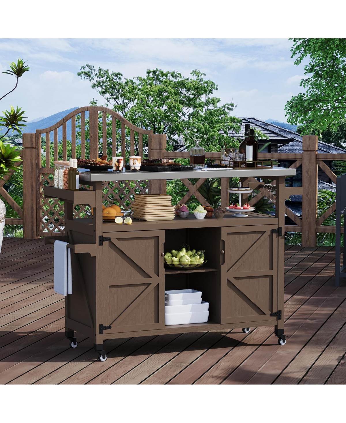 Click here for homfan Mobile Bar Cart  50 Inch Wood and Metal Kit... prices