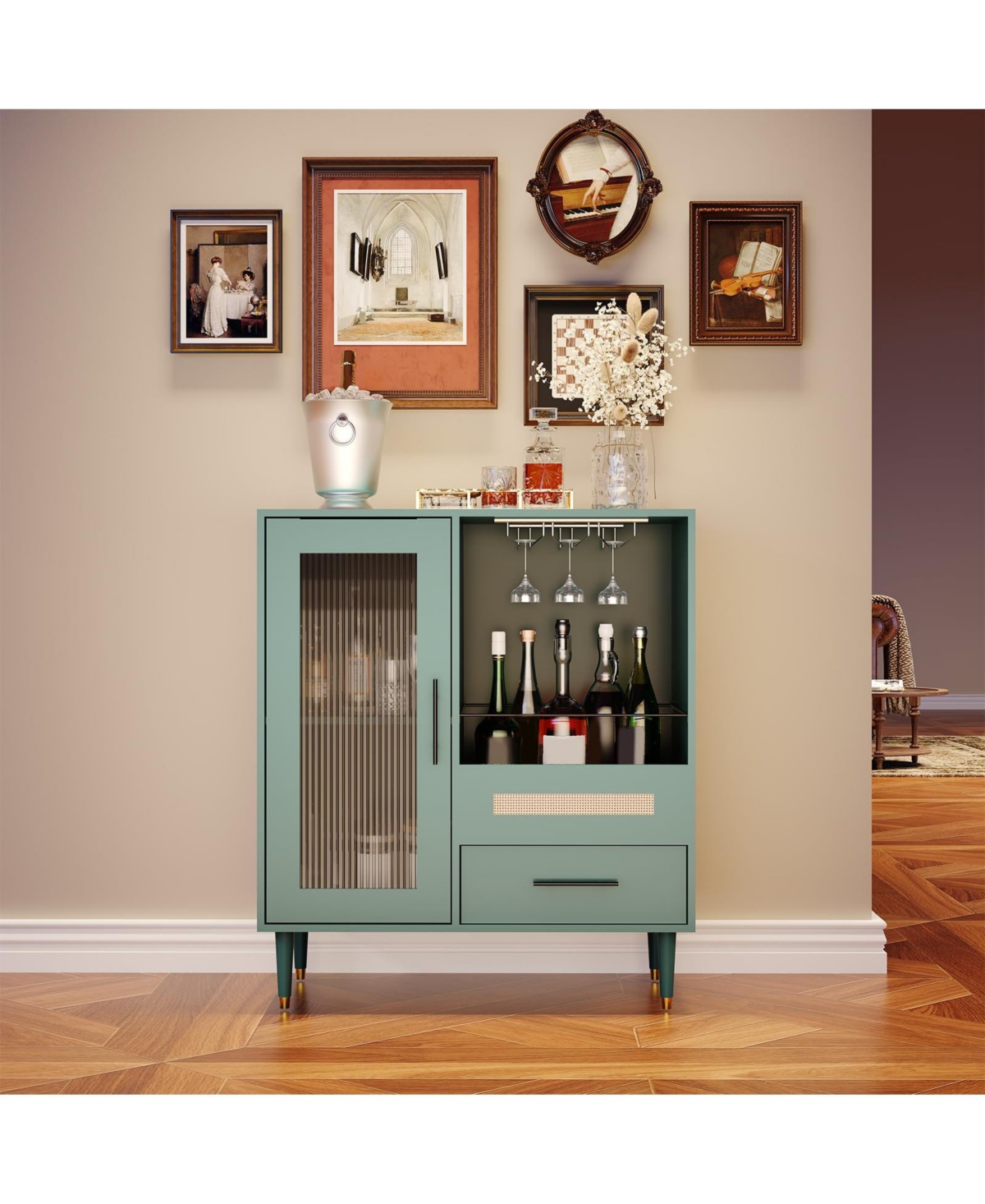 Click here for homfan 30 Wine Cabinet Tempered Glass Door  Drawer... prices
