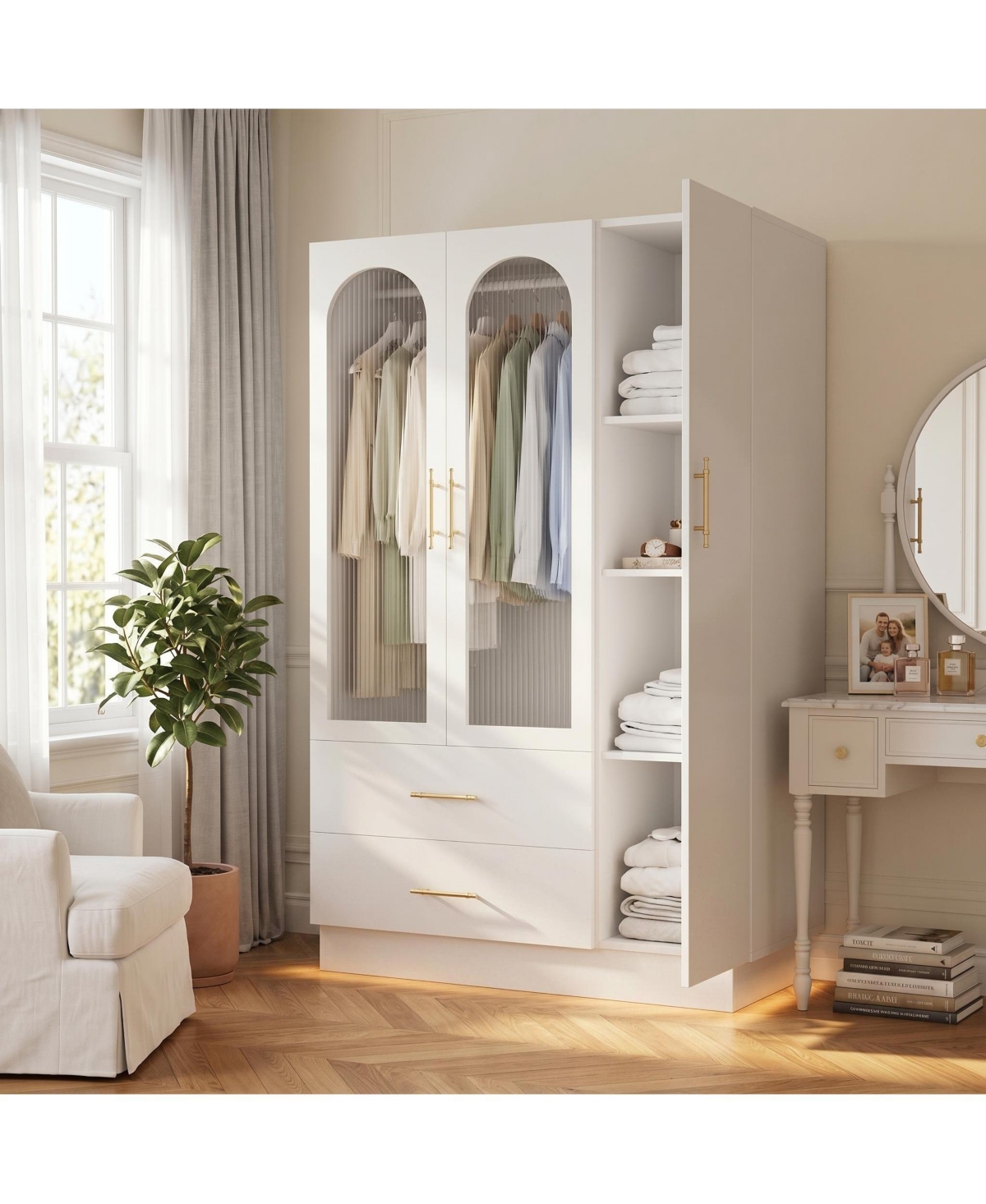Click here for homfan Armoire Wardrobe with 3 Doors and 2 Drawers... prices