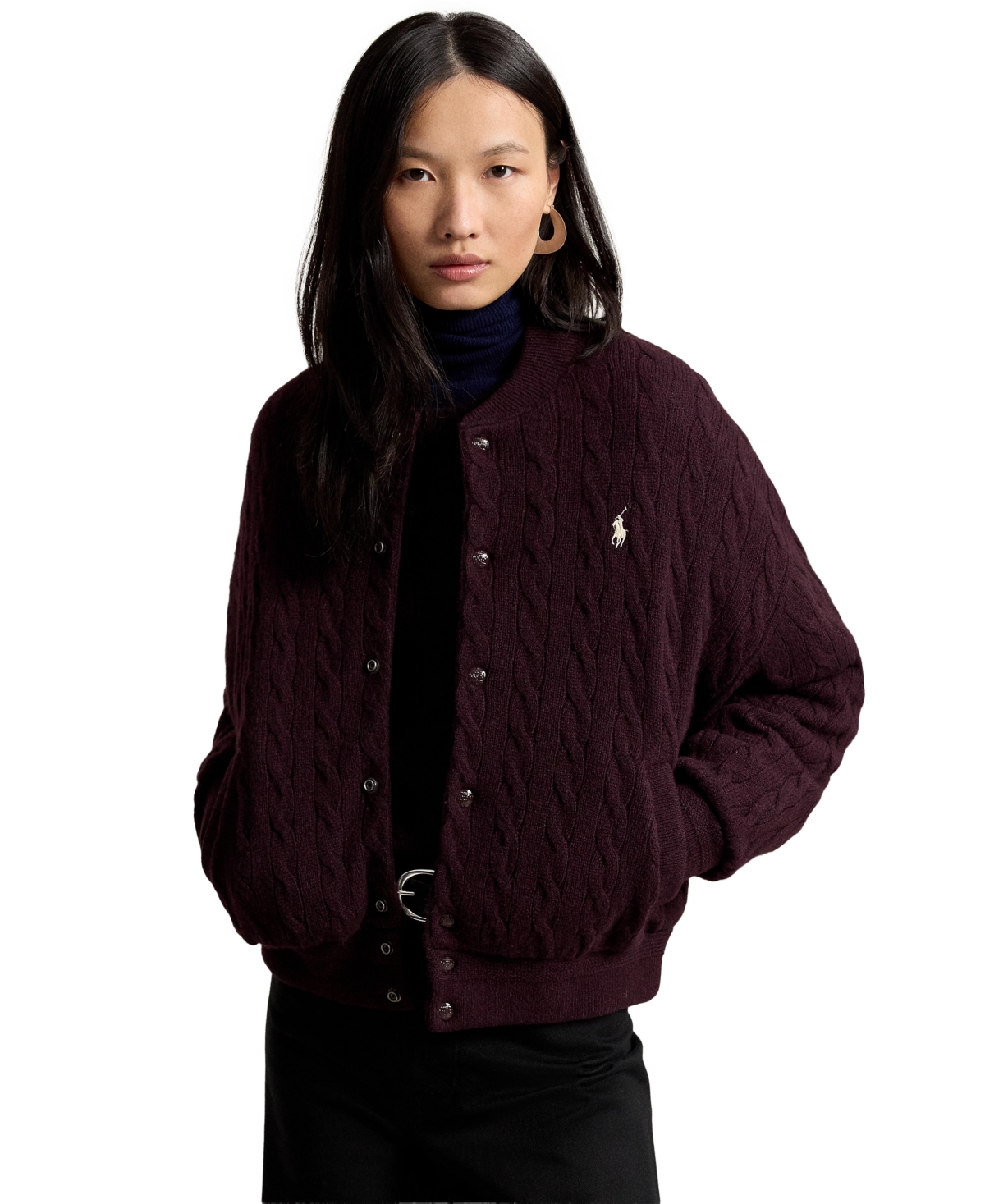Click here for Polo Ralph Lauren Womens Cable-Knit Logo Button Ja... prices