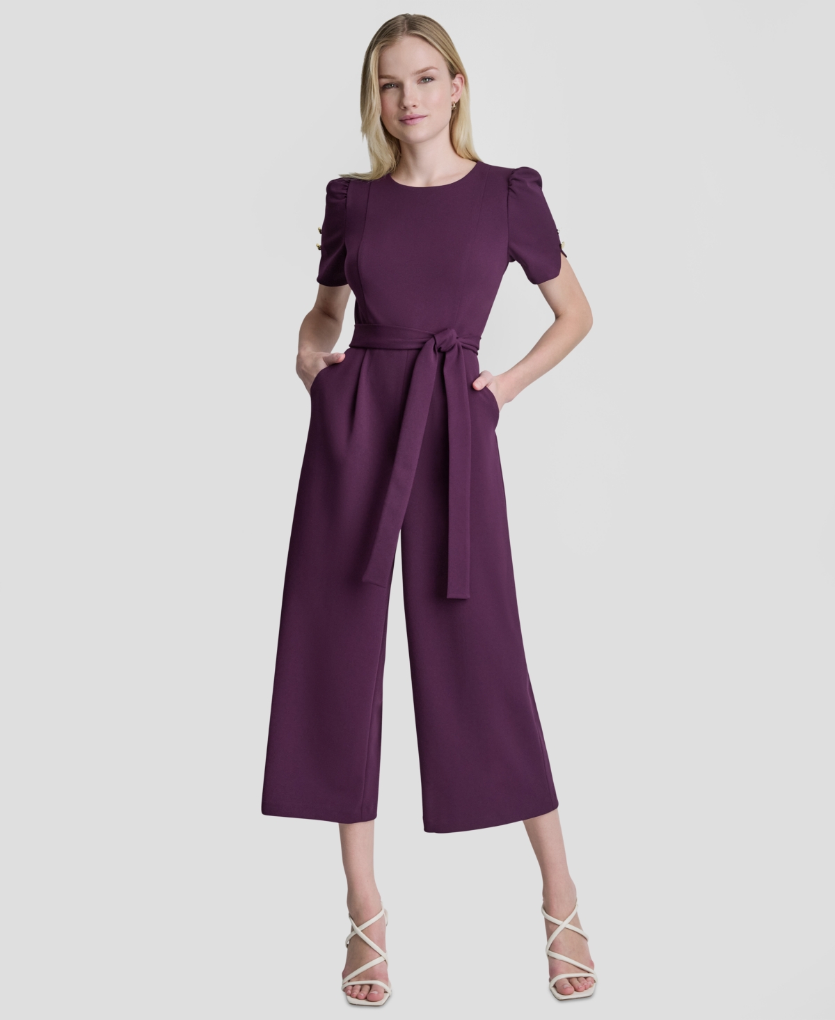 Click here for Dkny Womens Crewneck Short-Sleeve Jumpsuit - Plum prices