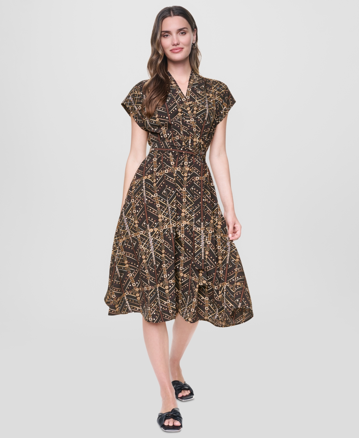 Click here for Dkny Womens Surplice Neck Faux-Wrap Midi Dress - B... prices