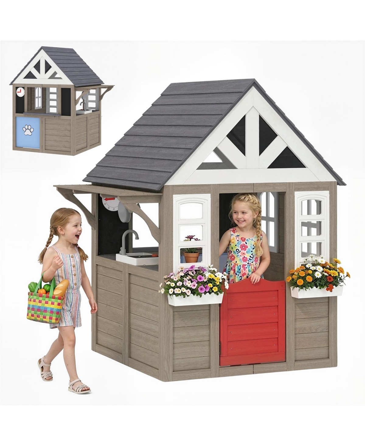 Click here for Qaba Outdoor Playhouse with Dog Door  Flower Box... prices