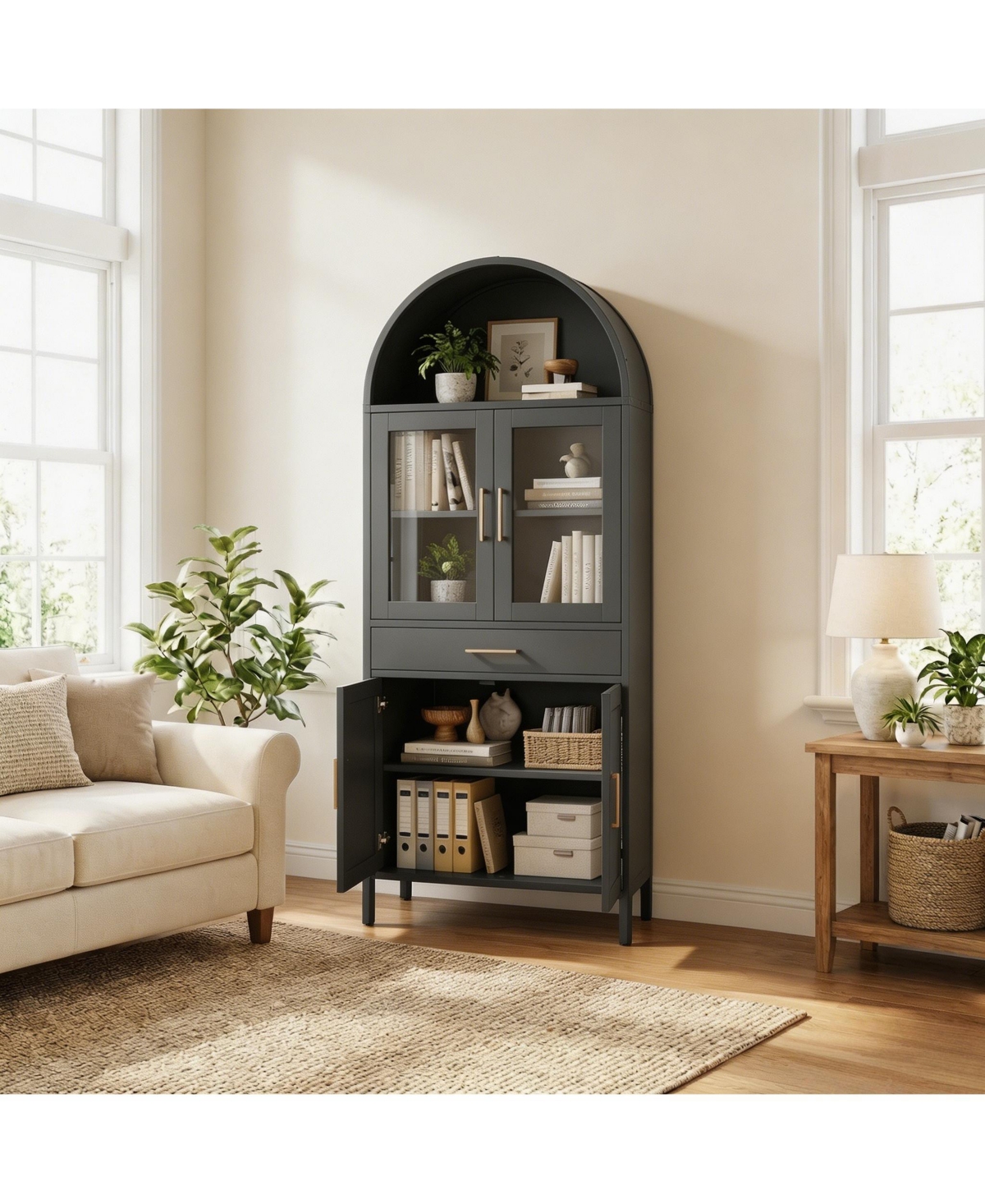 Click here for homfan Modern Arched Glass Door Storage Cabinet  C... prices
