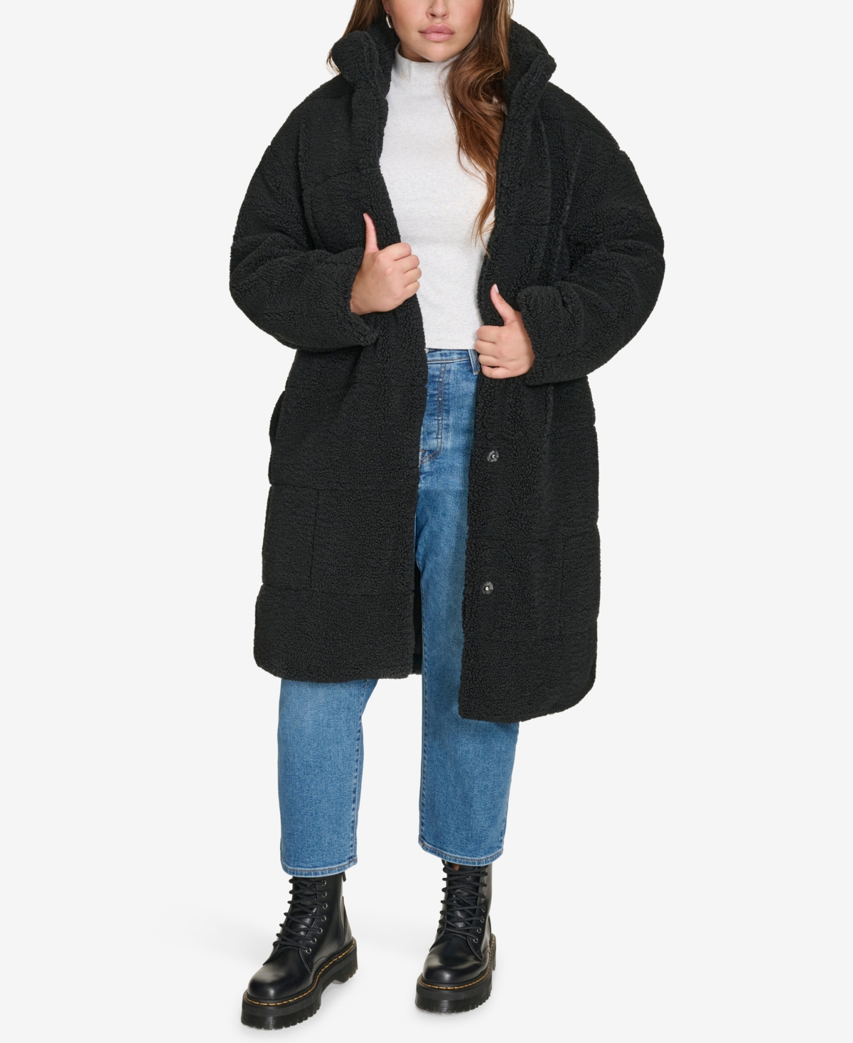 Click here for Levis Plus Size Snap Closure Teddy Coat - Black prices