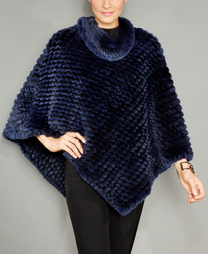 The Fur Vault Knitted Rabbit Fur Poncho - Macy's