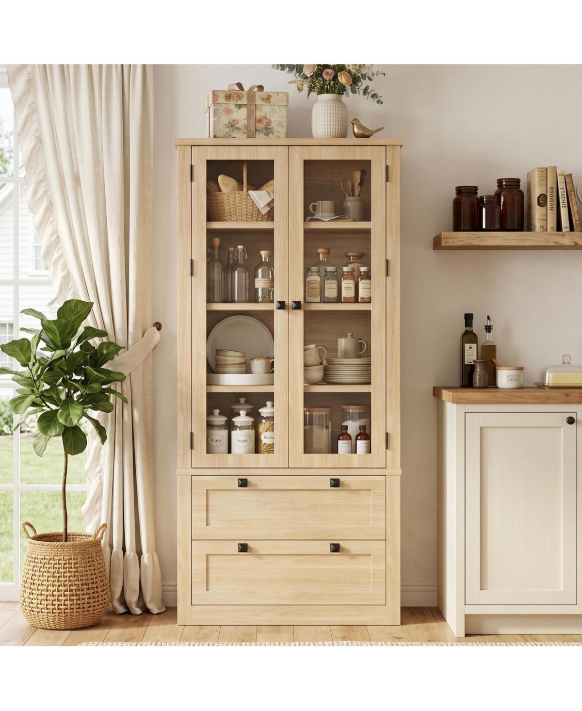 Click here for homfan 71 Inch Tall Kitchen Pantry Cabinet with Gl... prices