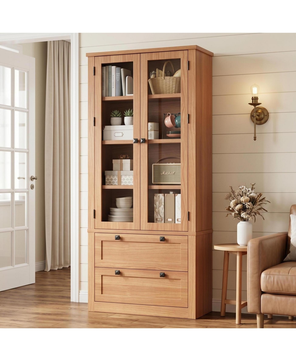 Click here for homfan 71 Inch Tall Kitchen Pantry Cabinet with Gl... prices
