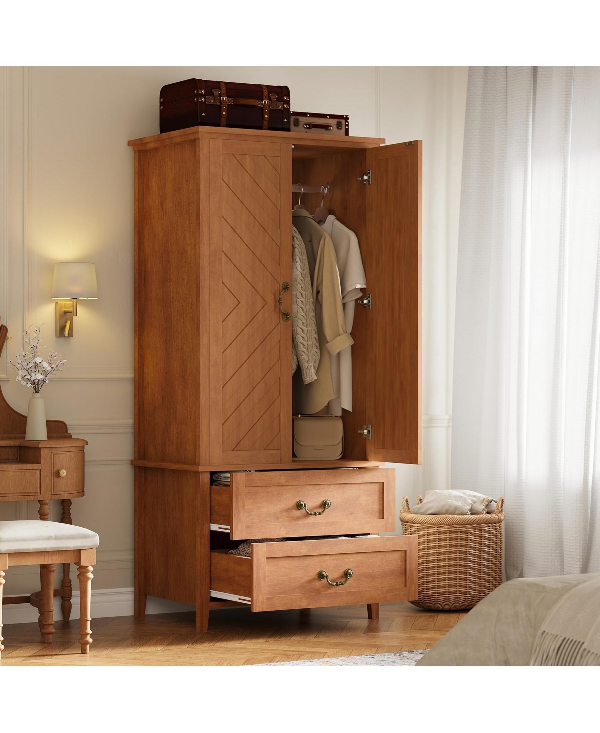 Click here for homfan Spacious V Shape Tall Wooden Wardrobe Close... prices