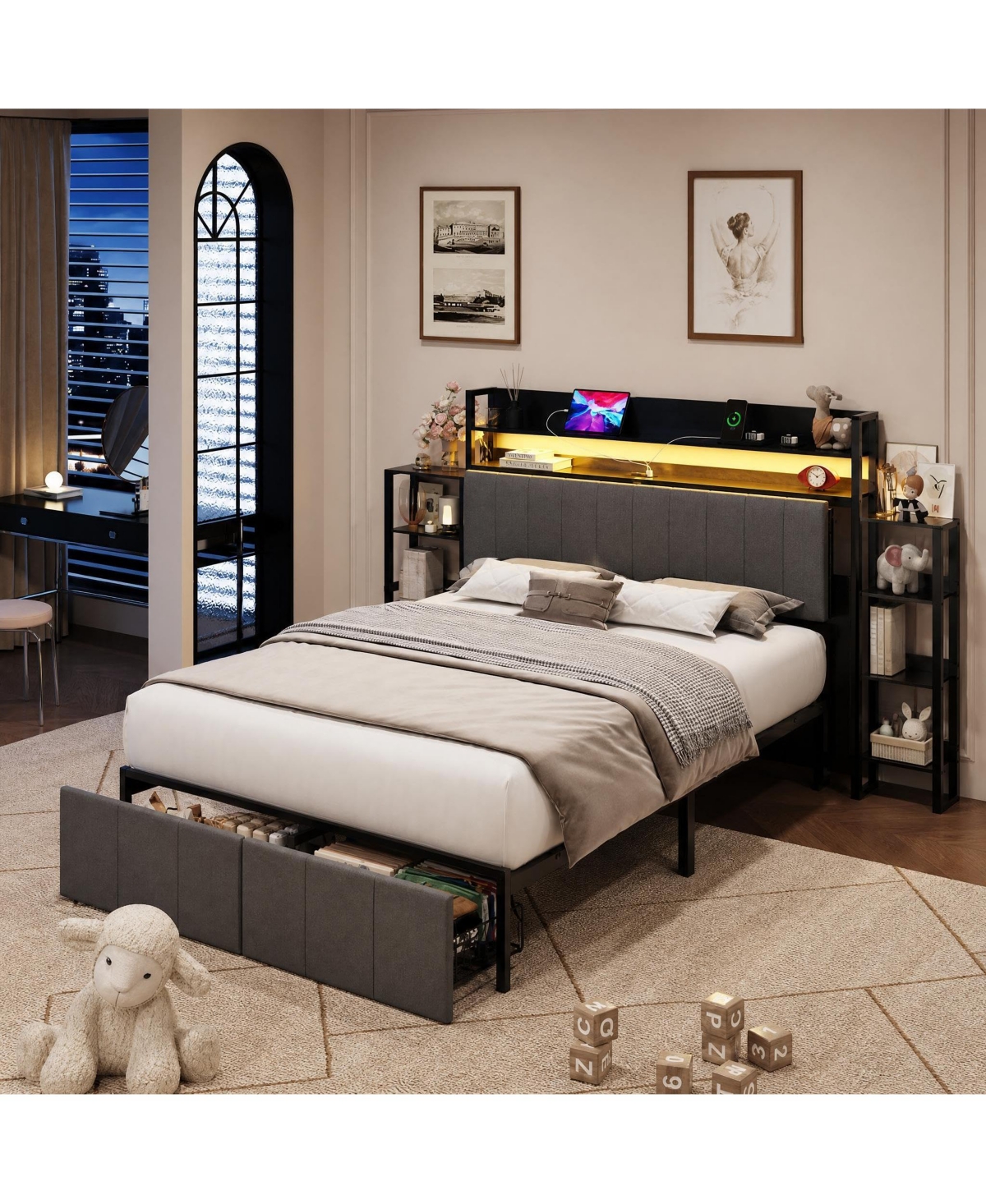 Click here for homfan Full Upholstered Bed Frame with Hidden Head... prices