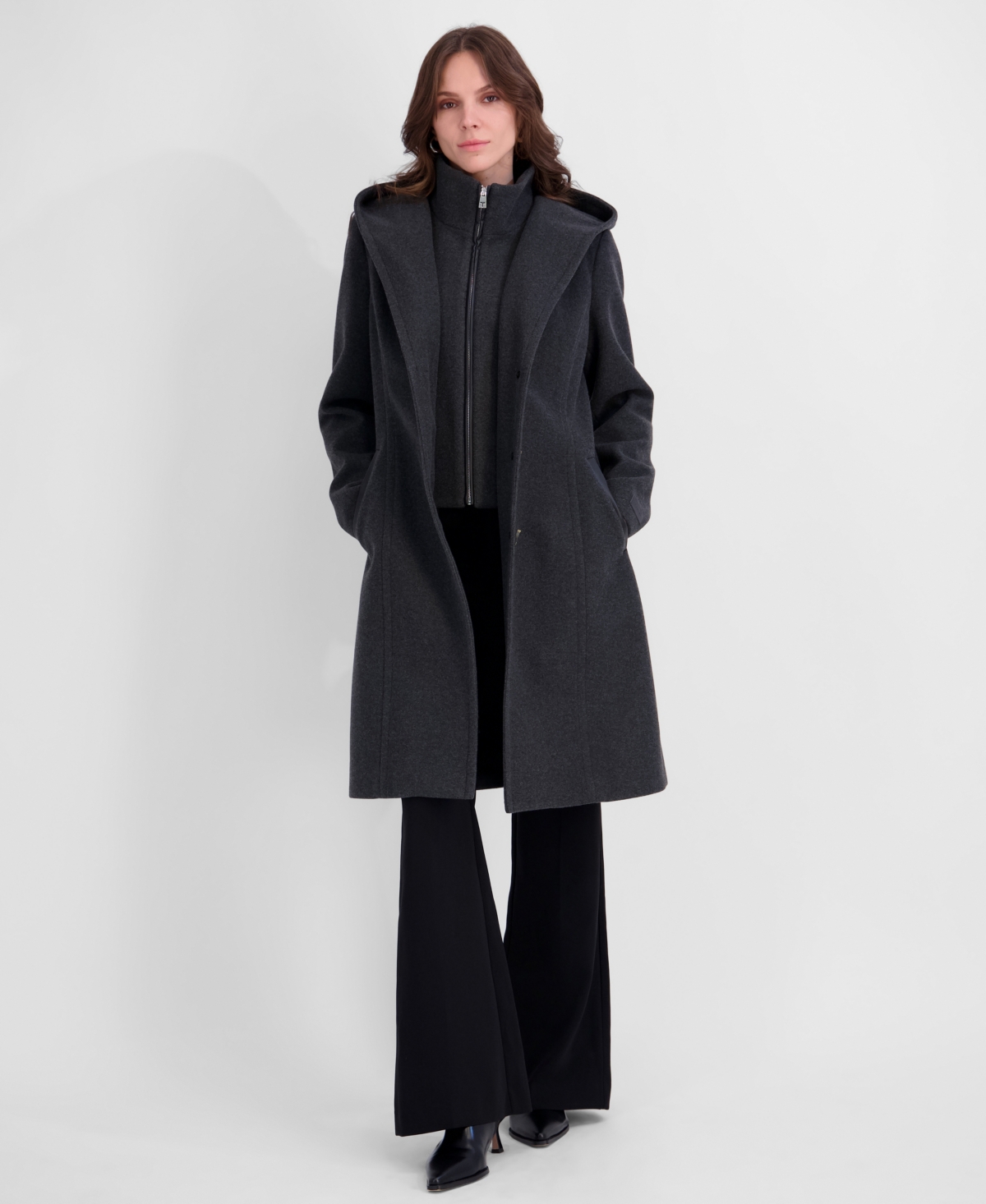 Click here for Tahari Womens Bibbed Faux-Leather Trimmed Hooded C... prices