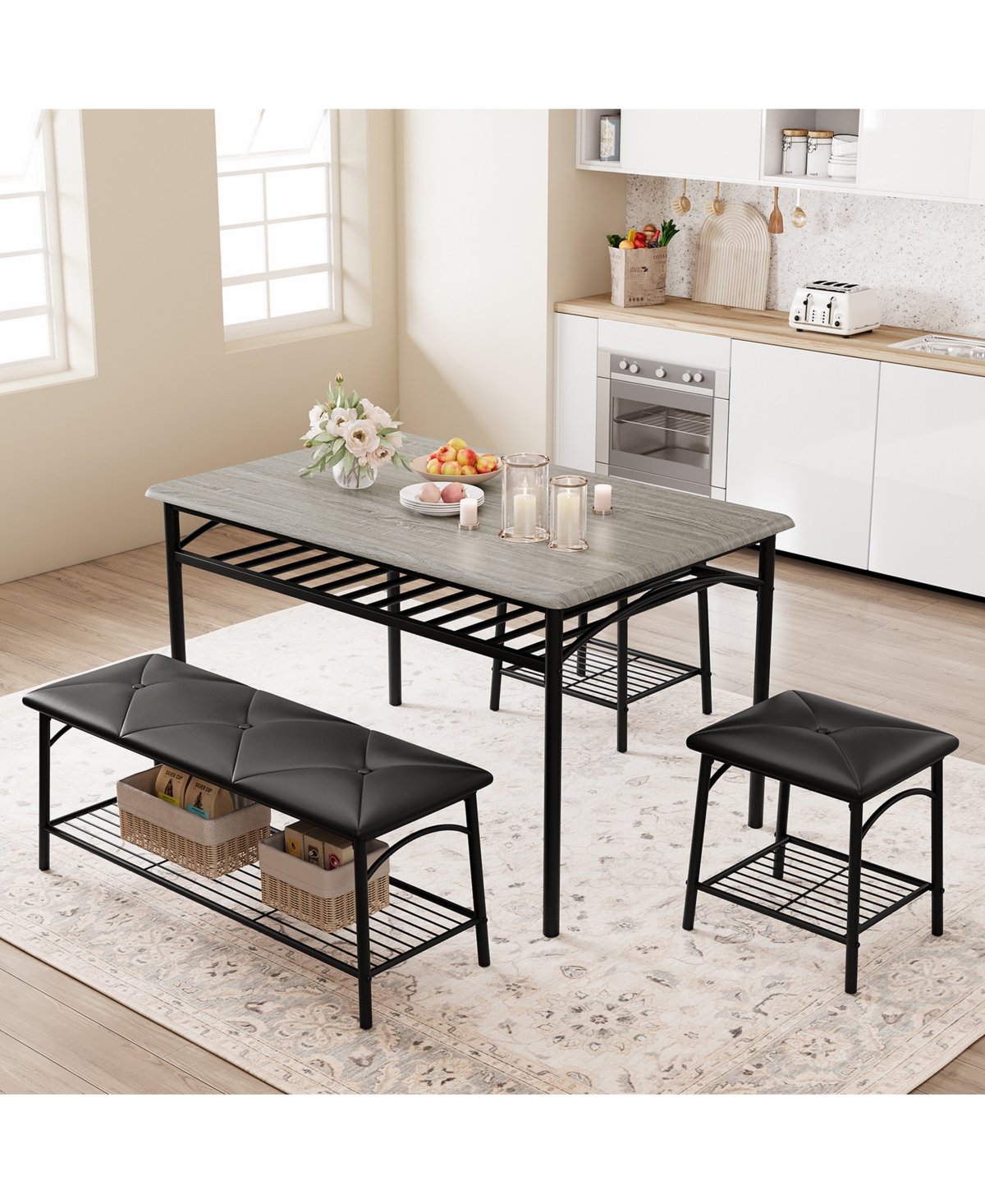 Click here for homfan 4-Piece Storage Dining Set  Pu Padded Bench... prices