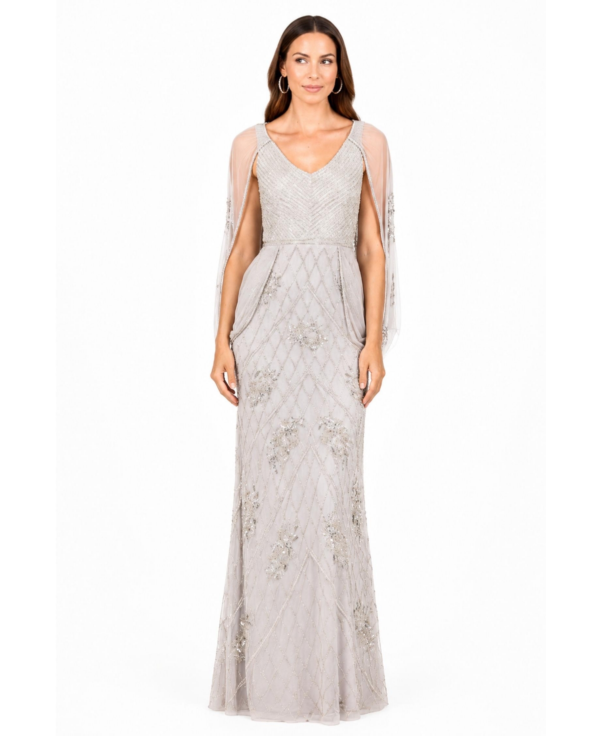 Click here for Lara Womens Beaded Cape Sleeve Dress - Silver prices