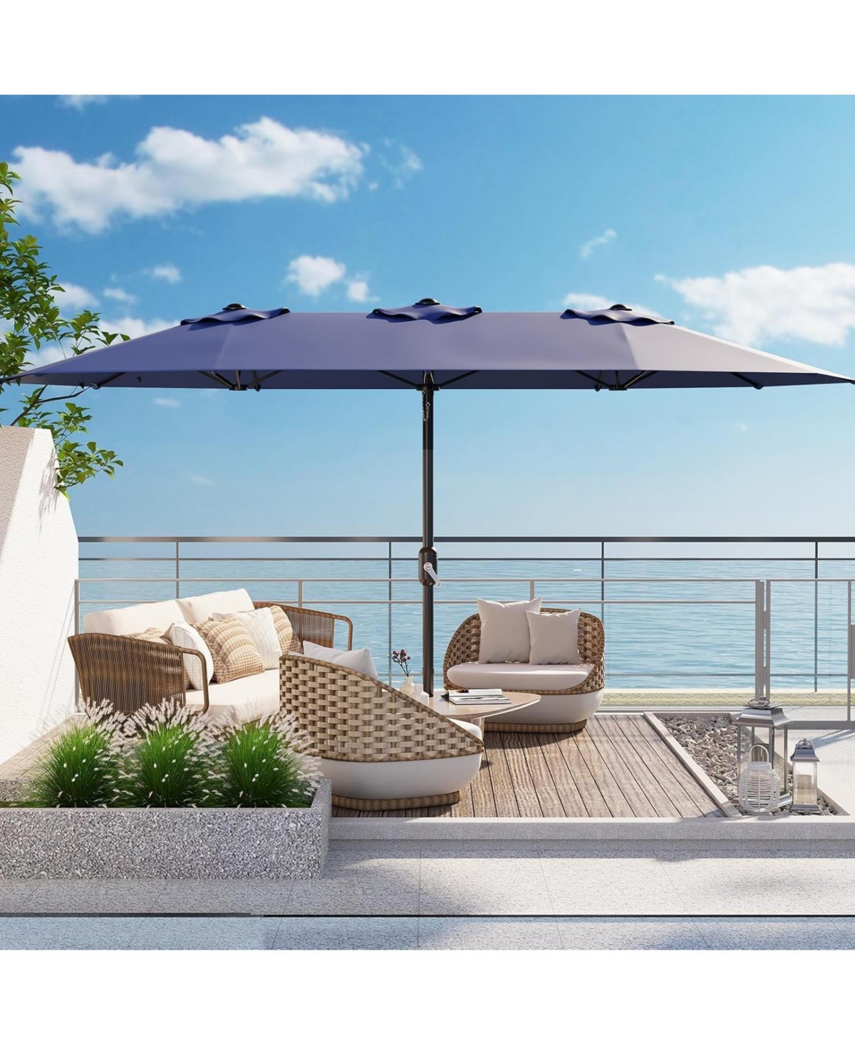 Click here for Xo 15x9 Ft Double-Sided Patio Umbrella with Base a... prices