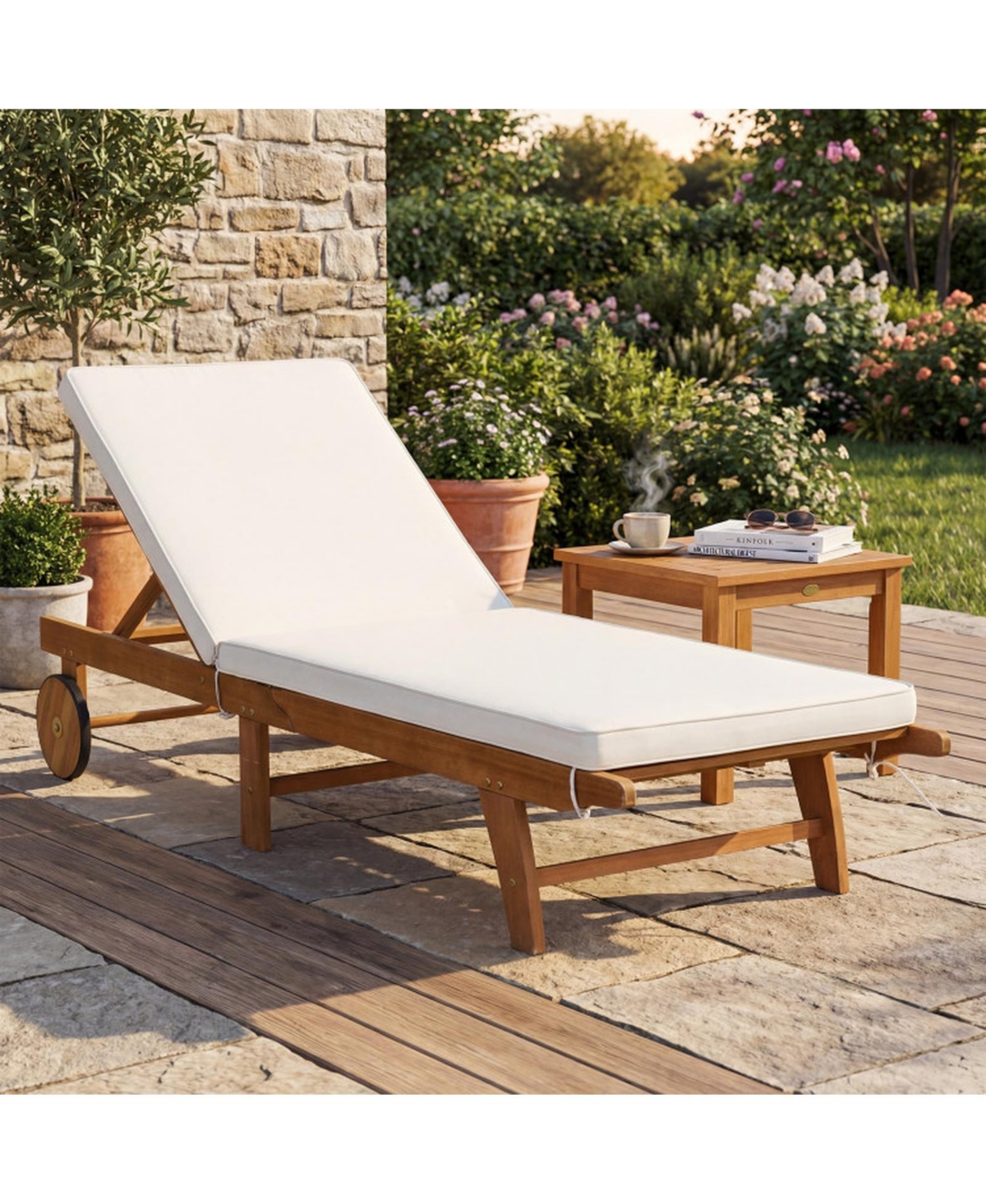 Click here for Gouun Outdoor Acacia Wood Patio Lounge Chair Chais... prices