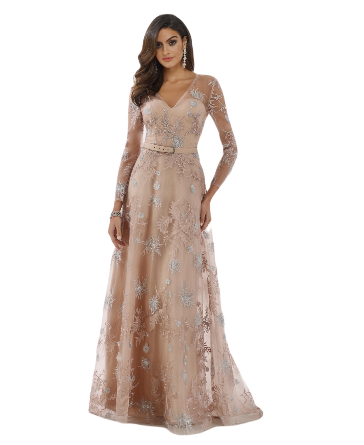 Click here for Lara Womens Sheer Long Sleeve Beaded A-Line Gown -... prices