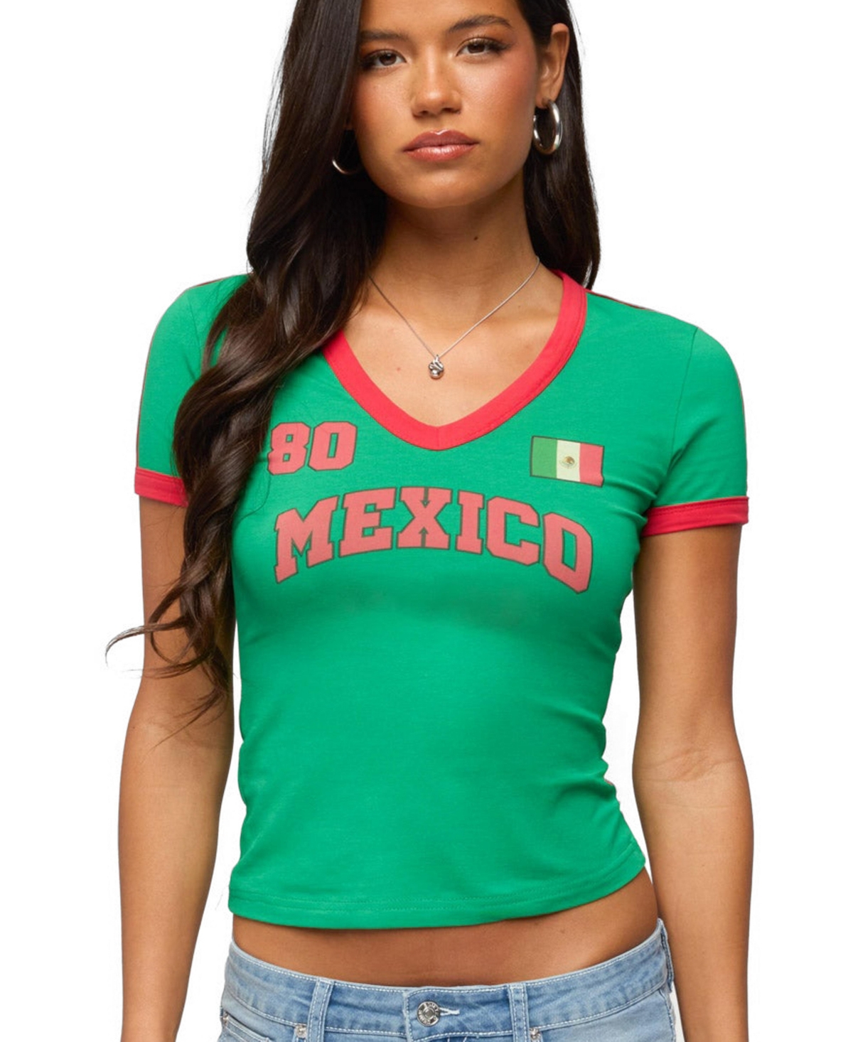 Click here for Edikted Womens Mexico 08 V Neck T Shirt - Green prices