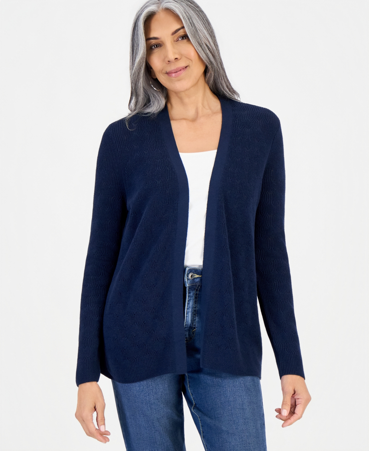 Click here for Style & Co Petite Textured Open-Front Cotton Cardi... prices